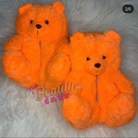 Shoes | Orange Teddy Bear Slides | Poshmark